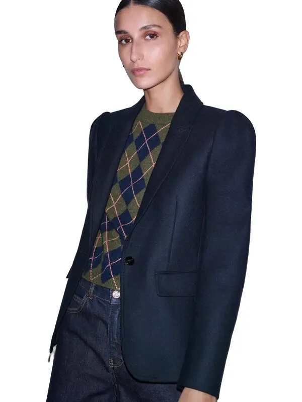ME+EM Fitted Blazer With Pleated Sleeves - Navy