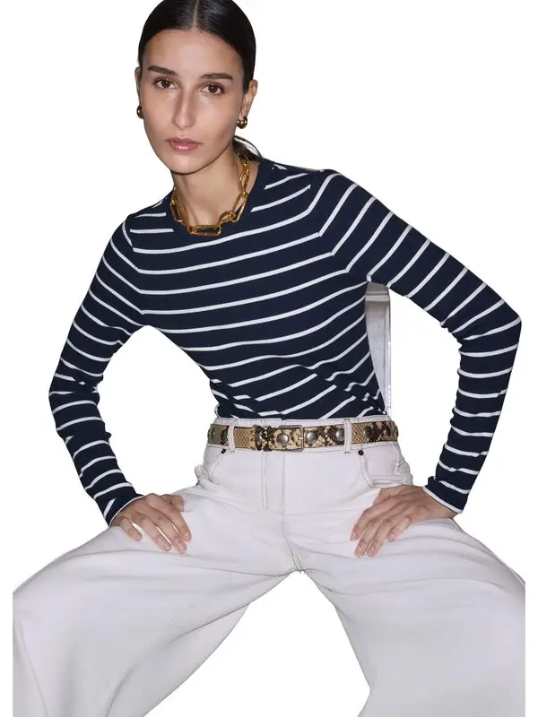 ME+EM Ultimate Rib Long Sleeve Top - Navy/soft White