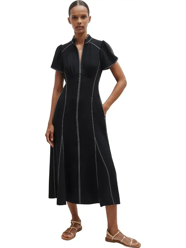 ME+EM Contrast Stitch Midi Dress - Black