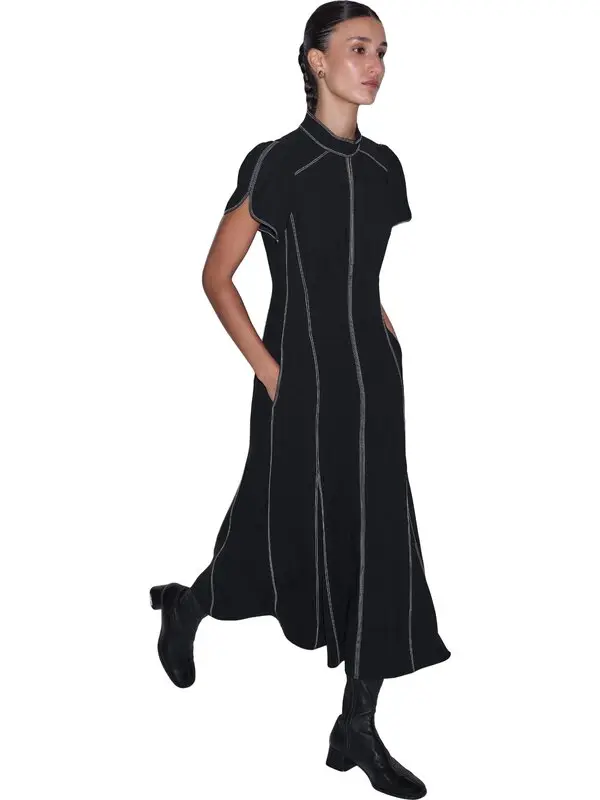 ME+EM Contrast Stitch Midi Dress - Black
