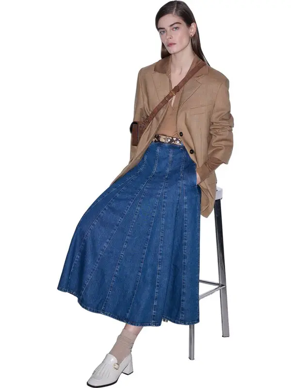 ME+EM Panelled Maxi Skirt - Mid Blue Wash