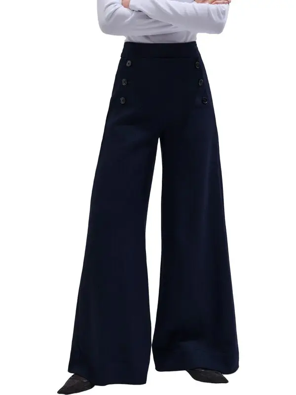 ME+EM Button Front Wide-leg Trousers - Navy