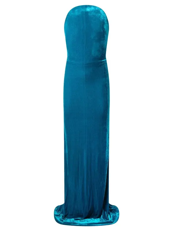 Alaïa Strapless Velvet Gown - Blue