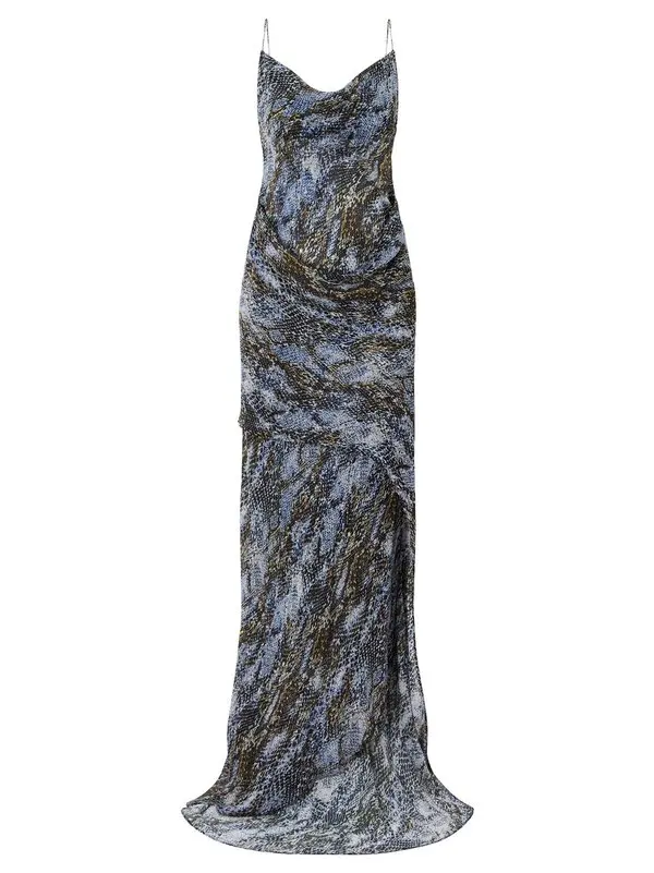 Christopher Esber Open-back Draped Snake-print Silk-chiffon Gown - Blue