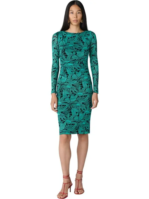 Diane Von Furstenberg Darrius Long Sleeve Dress - Tiny Tiger Lily Summer Turquoise