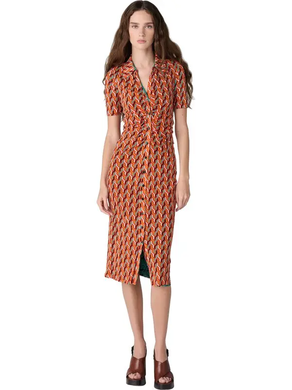 Diane Von Furstenberg Zoey Reversible Dress - Why Not Red Clay And Tiger Lily Summer Turquoise