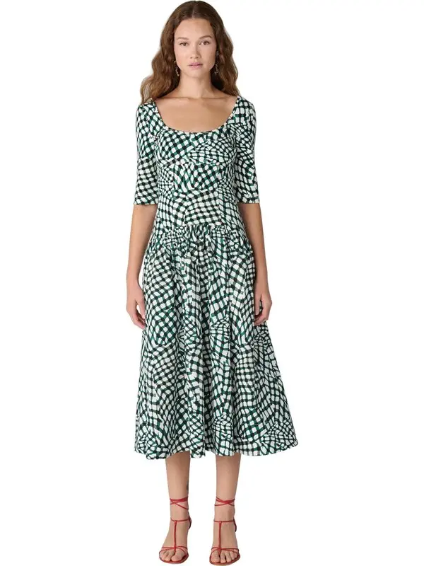 Diane Von Furstenberg Marine Midi Dress - Mini Floating Plaid White