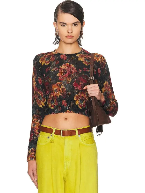 R13 Printed Cashmere Crewneck Sweater - Multicolor Floral