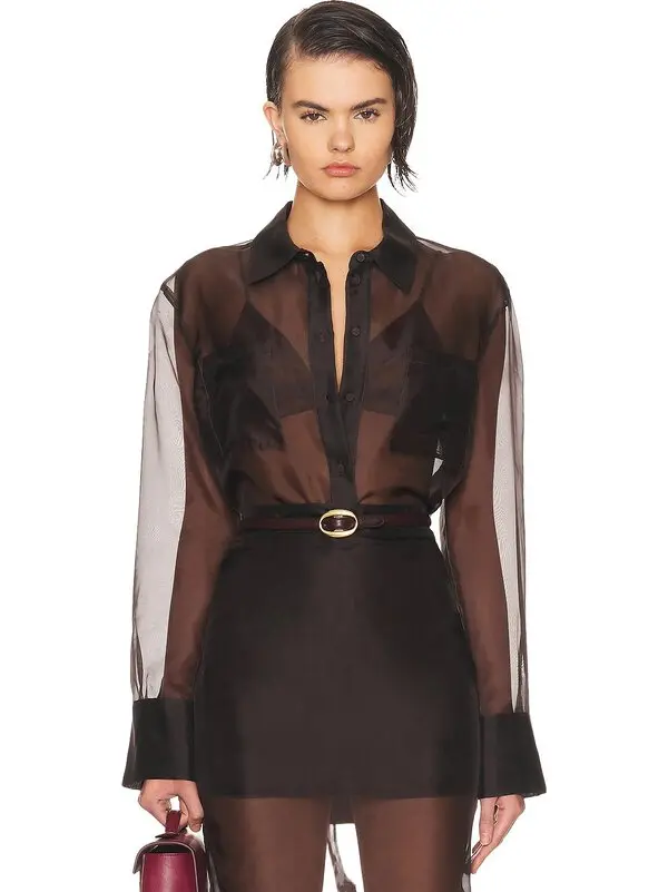 SEROYA Estella Silk Shirt - Ash Brown