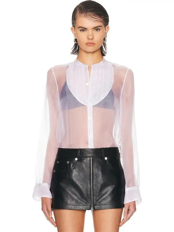 R13 Pleated Silk Tuxedo Shirt - White