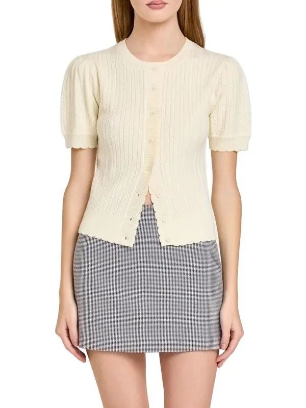 WAYF Sandra Cable Short Sleeve Cardigan - Cream