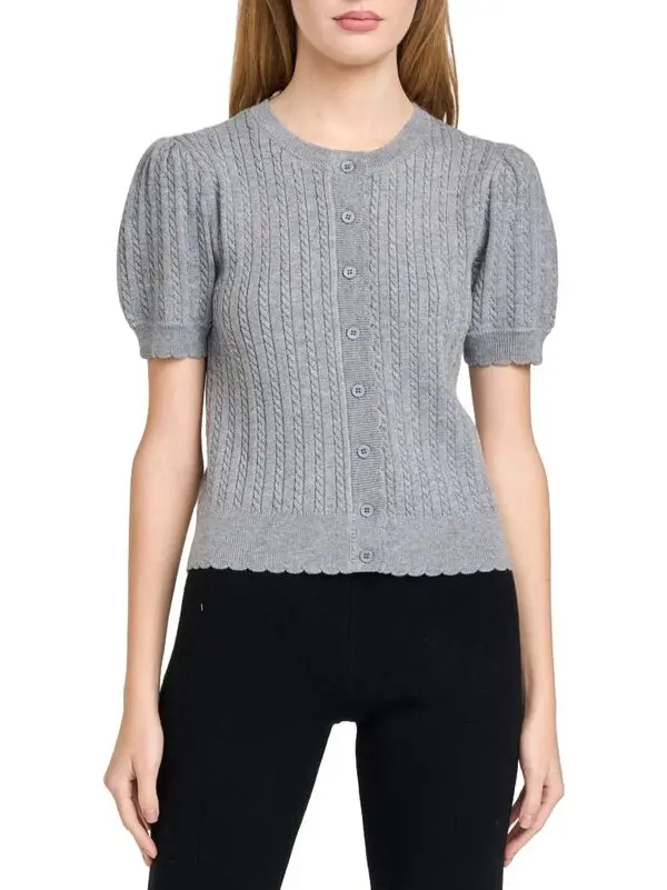 WAYF Sandra Cable Short Sleeve Cardigan - Grey