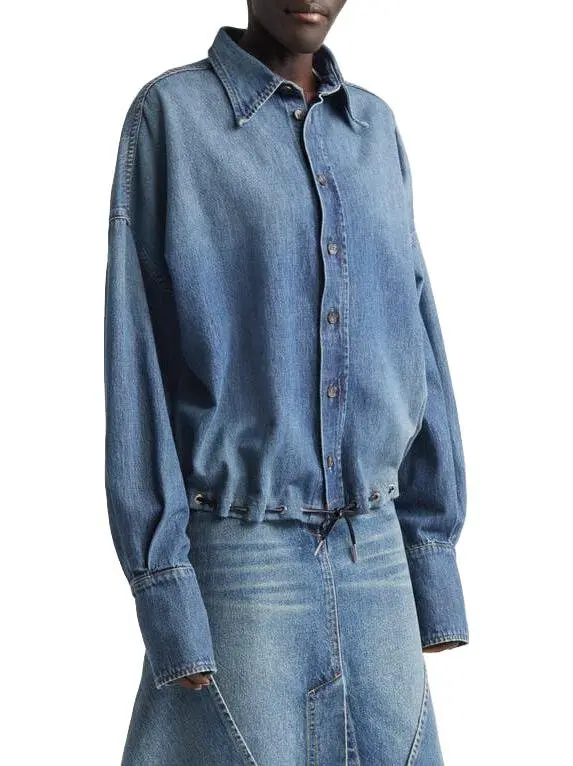 Brandon Maxwell The Leland Drawstring Denim Shirt - Dakota Wash