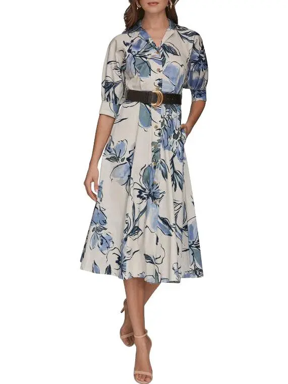 Donna Karan New York Belted Stretch Cotton Shirtdress - Tempest Mult