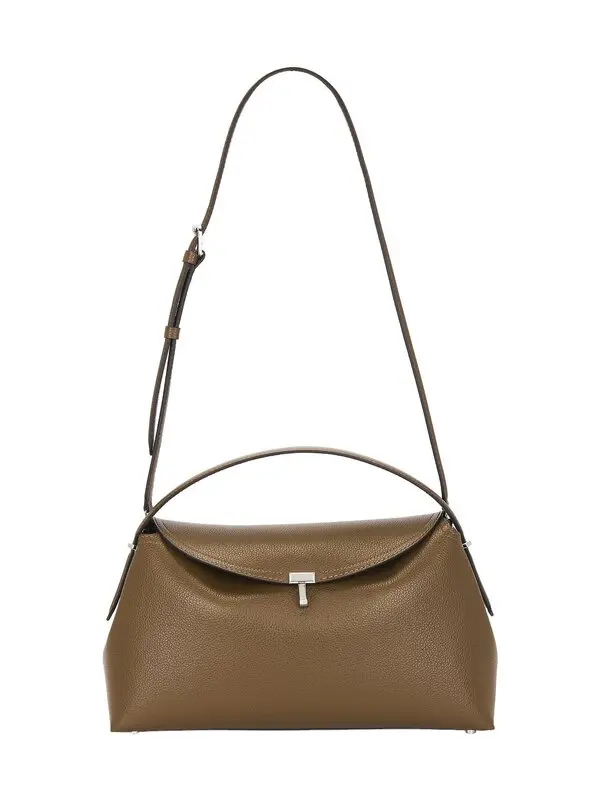 TOTEME Grained Leather T-lock Top Handle Bag - Dark Taupe