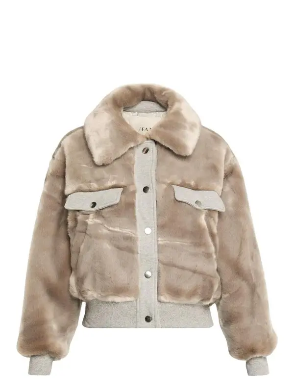 FAZ Faux-fur Bomber Jacket With Velour Trim - Silver