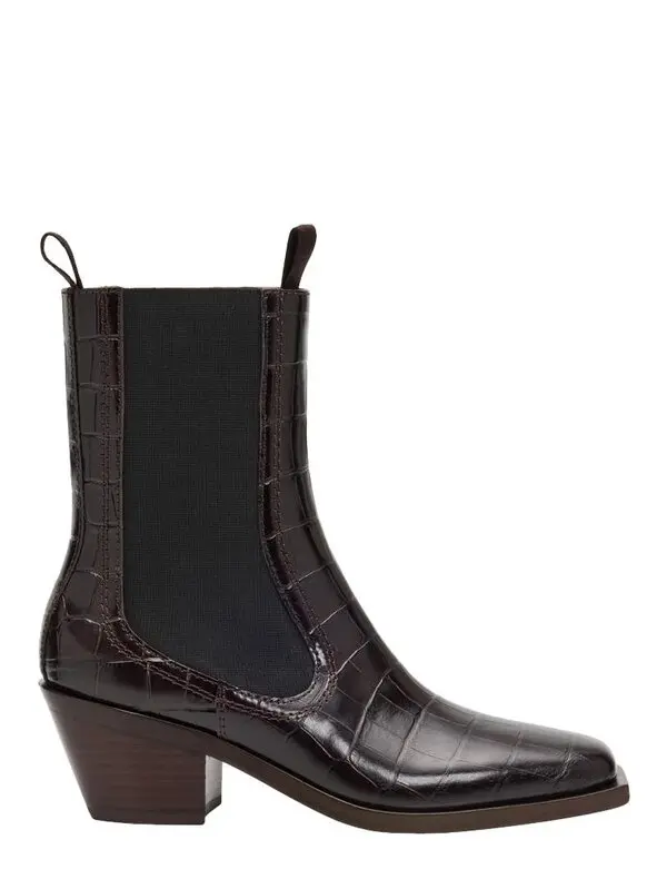 LOEFFLER RANDALL Nat Croc-embossed Leather Ankle Boots - Ebony