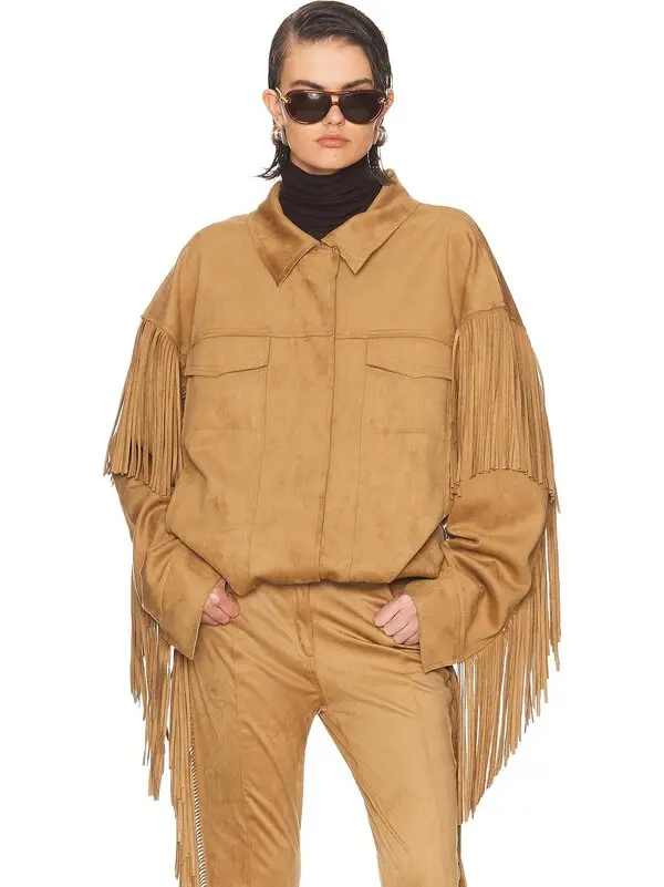 Norma Kamali Fringe Oversized Jacket - Camel