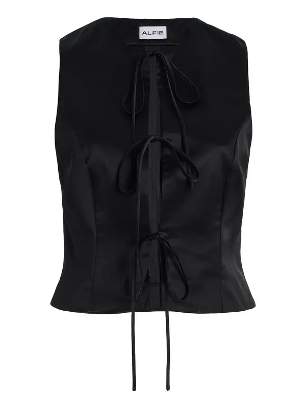 ALFIE Neda Bow Detail Satin Top - Black