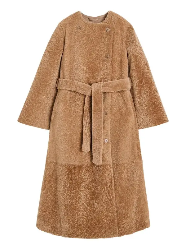 BY MALENE BIRGER Sandria Reversible Shearling Coat - Brown Suga
