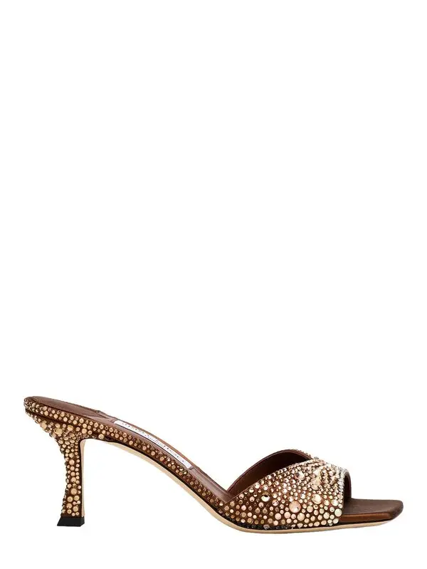 JIMMY CHOO Skye 70 Crystal Embellished Satin Sandals - Brnz/hon M