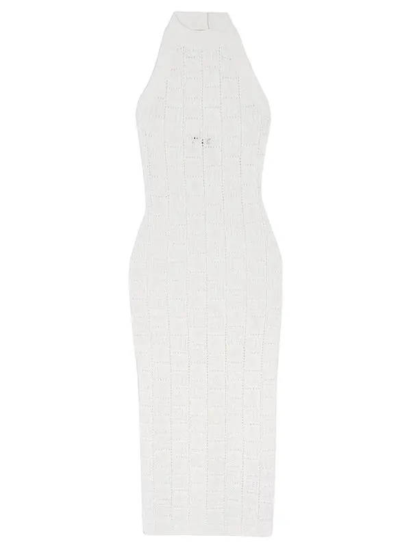 Balmain Crochet-knit Halterneck Midi Dress - White