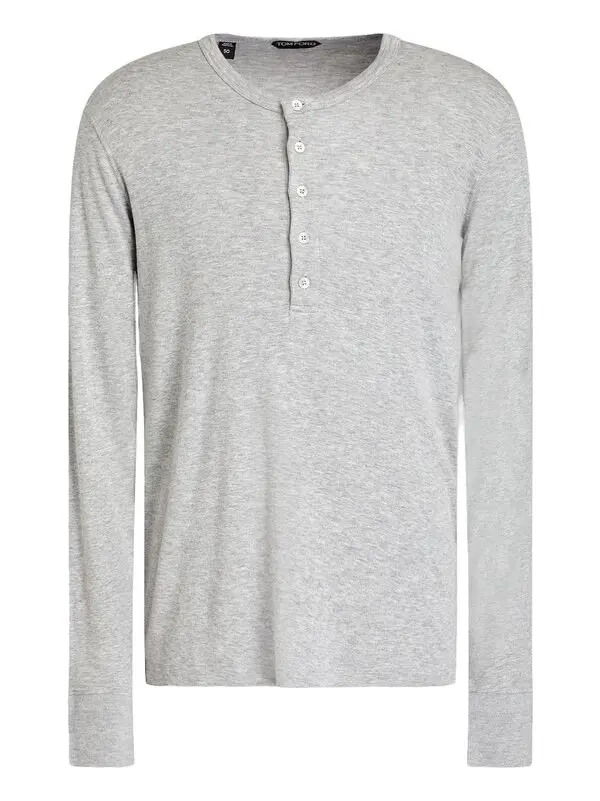 TOM FORD Cotton And Modalblend Jersey Henley Tshirt - Light Gray