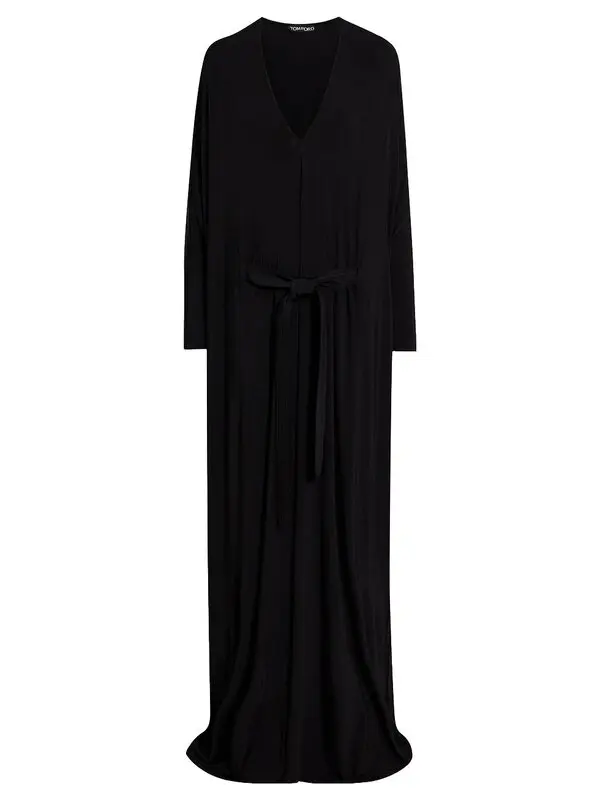 TOM FORD Belted Stretch-jersey Gown - Black