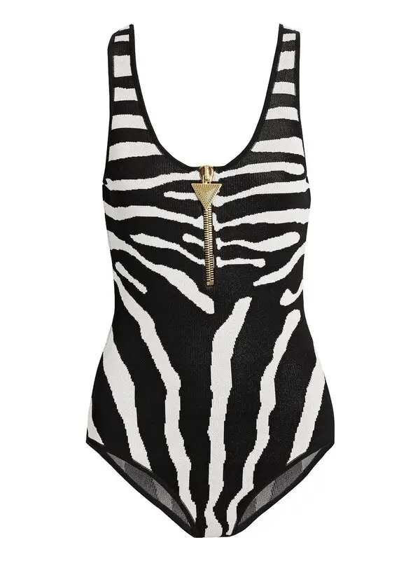 Balmain Zebra Jacquard Bodysuit - Black
