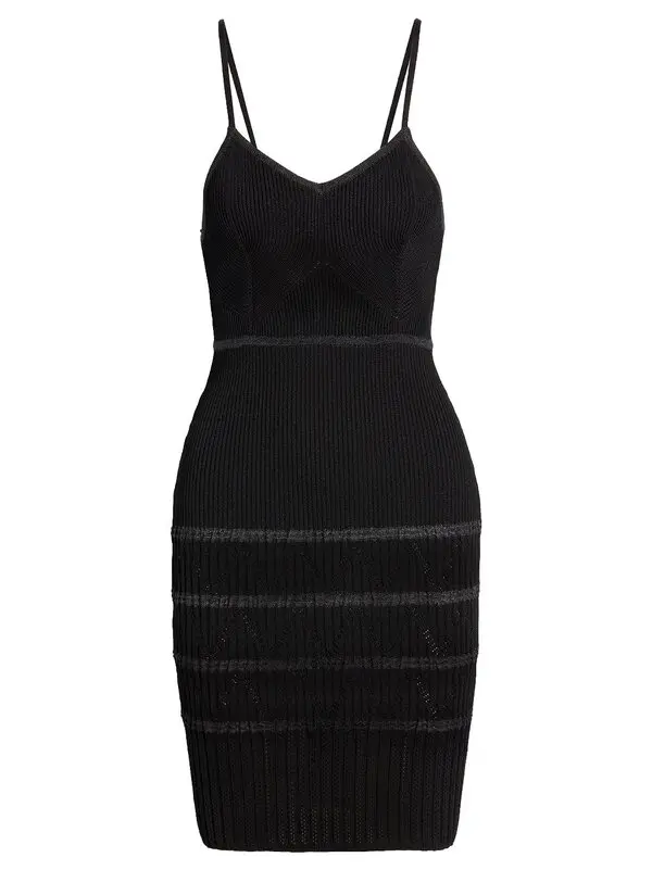 Balmain Ribbed And Pointelle-knit Mini Dress - Black
