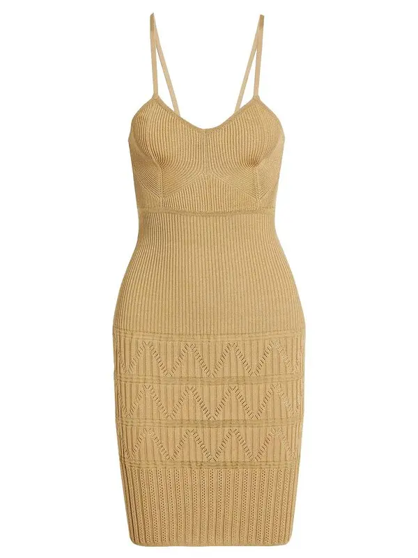 Balmain Ribbed And Pointelle-knit Mini Dress - Gold