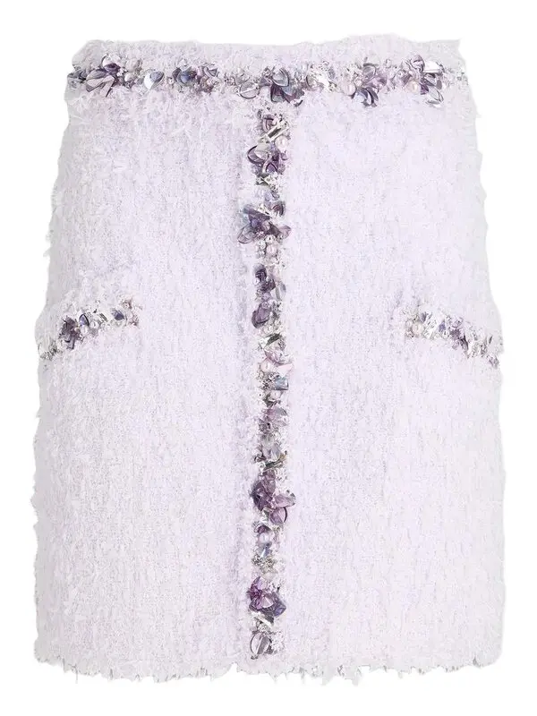 Balmain Frayed Embellished Bouclé-tweed Mini Skirt - Lilac