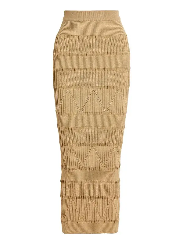 Balmain Ribbed And Pointelle-knit Maxi Pencil Skirt - Gold