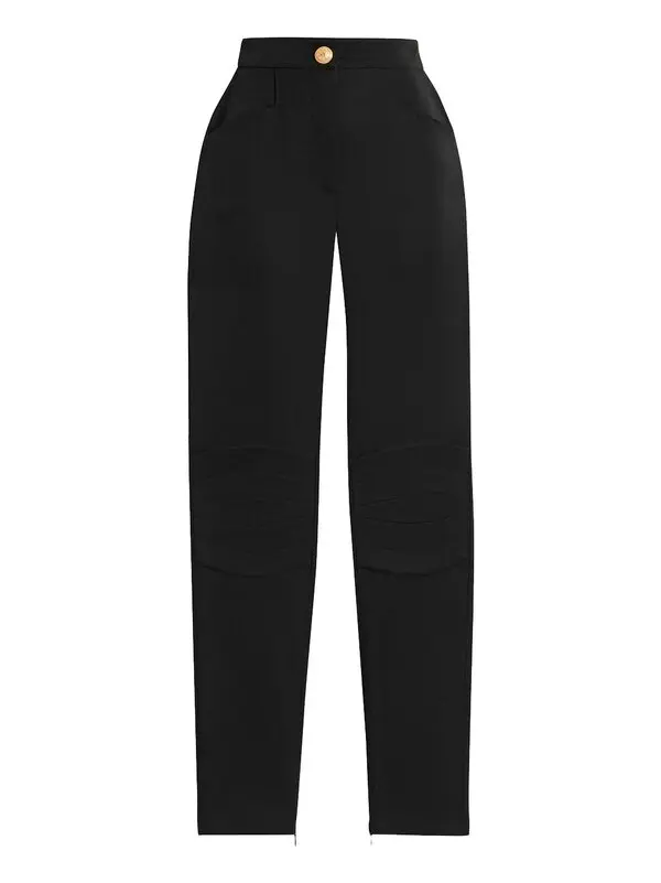 Balmain Quilted Grain De Poudre Wool-blend Slim-leg Pants - Black