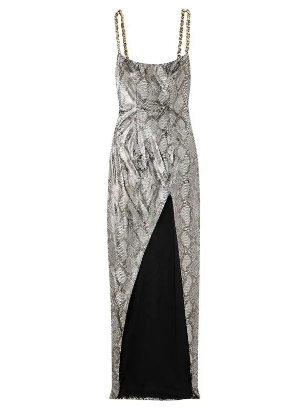 Balmain Chain-embellished Snake-print Maxi Dress - Silver