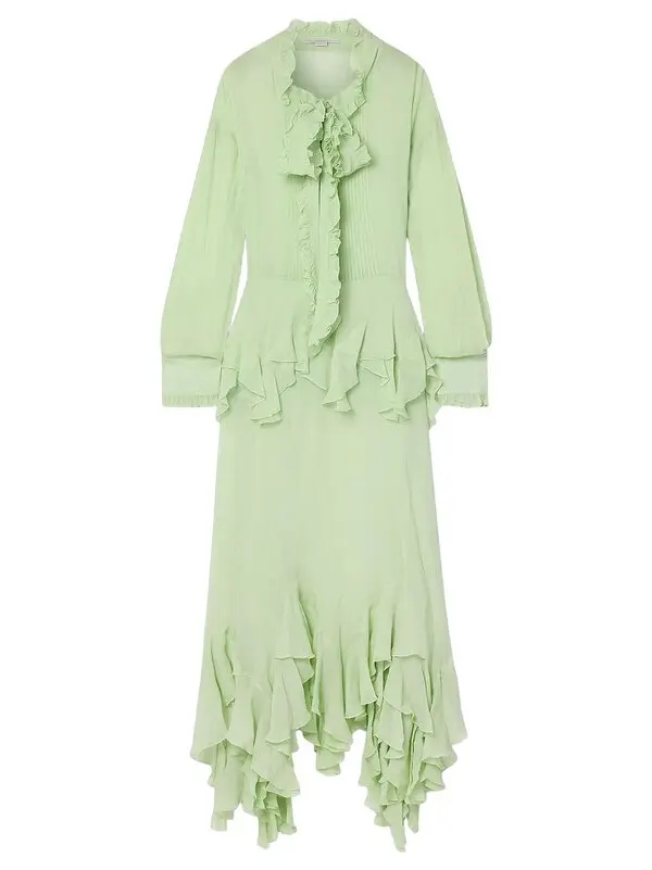Stella McCartney Tie-neck Ruffled Silk-crepon Gown - Mint