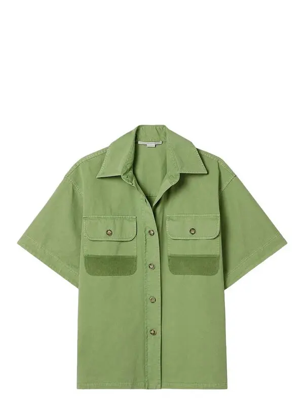 Stella McCartney Corduroy-trimmed Cotton-twill Shirt - Leaf Green