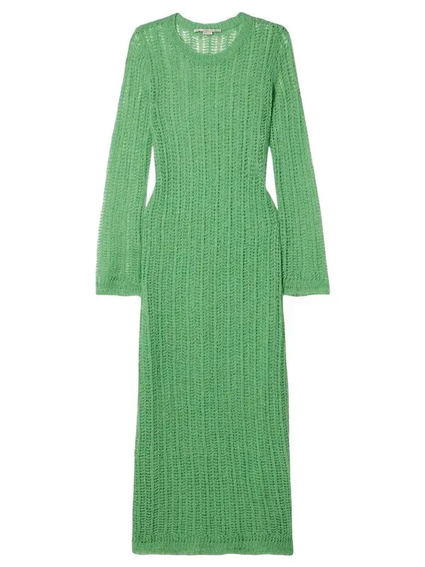 Stella McCartney Open-knit Alpaca-blend Midi Dress - Green
