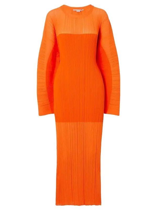 Stella McCartney Plissé-knit Midi Dress - Bright Orange