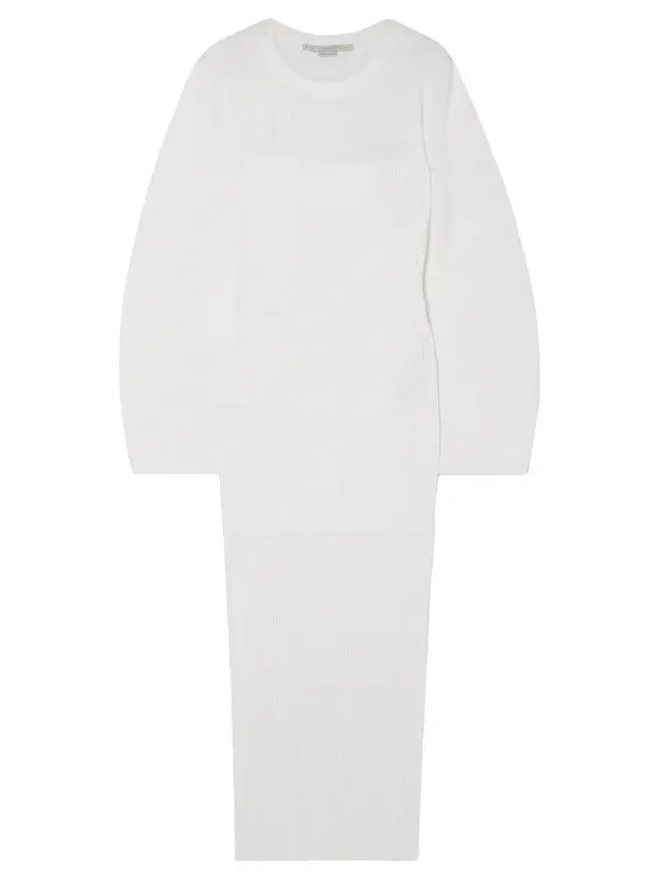 Stella McCartney Plissé-knit Midi Dress - White