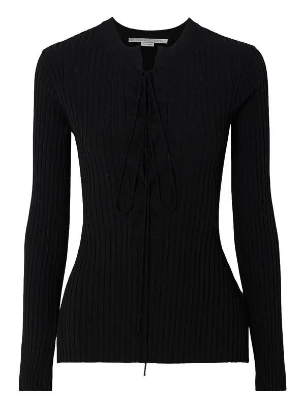 Stella McCartney Lace-up Ribbed-knit Top - Black