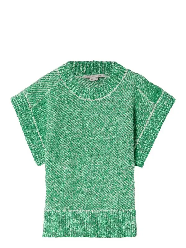 Stella McCartney Two-tone Bouclé-tweed Cotton-blend Sweater - Green