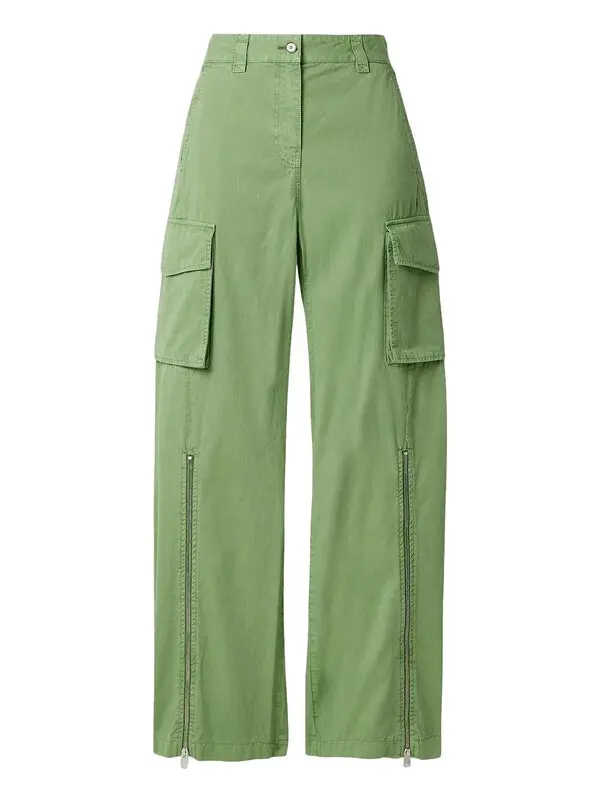 Stella McCartney Corduroy-trimmed Cotton-twill Wide-leg Cargo Pants - Leaf Green