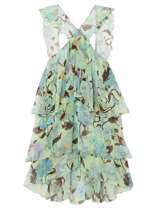 Stella McCartney Ruffled Floral-print Halterneck Mini Dress - Mint