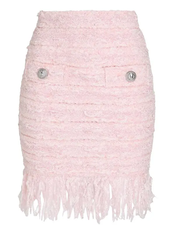 Balmain Fringed Metallic Bouclé-knit Mini Skirt - Baby Pink