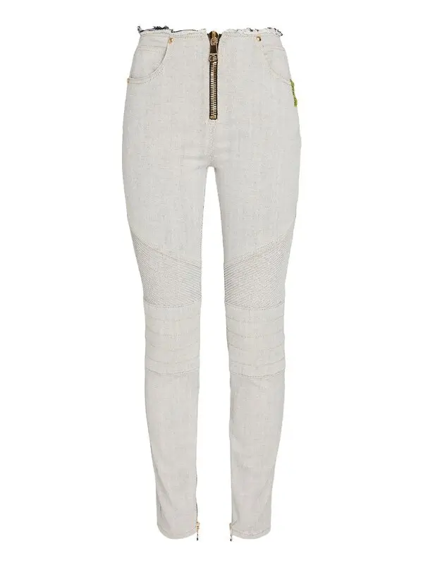 Balmain Studded High-rise Slim-leg Jeans - Light Gray