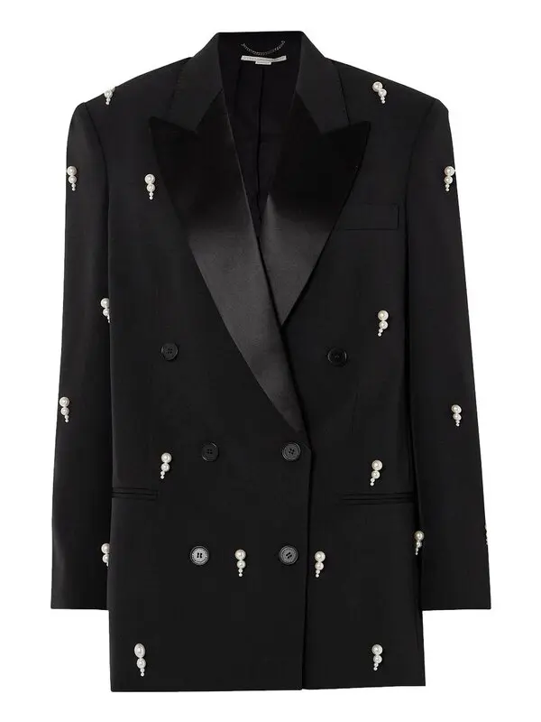 Stella McCartney Oversized Wool-blend Blazer With Faux Pearl Embellishments - Black