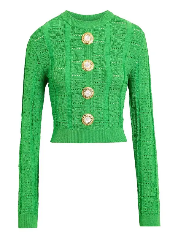 Balmain Embellished Pointelle-knit Sweater - Green