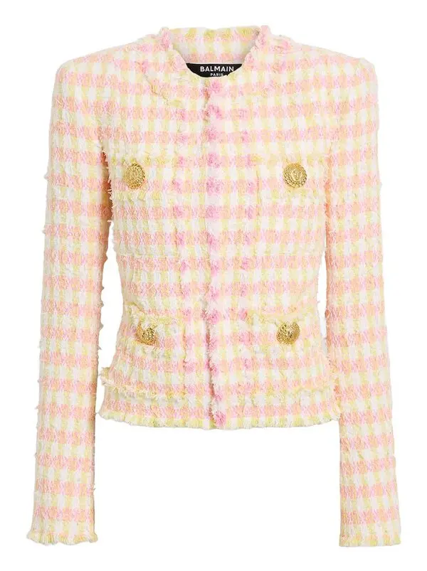 Balmain Checked Bouclé-tweed Jacket - Pastel Yellow