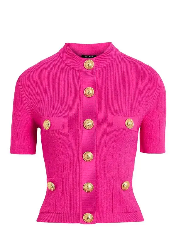 Balmain Ribbed Pointelle-knit Top - Bright Pink